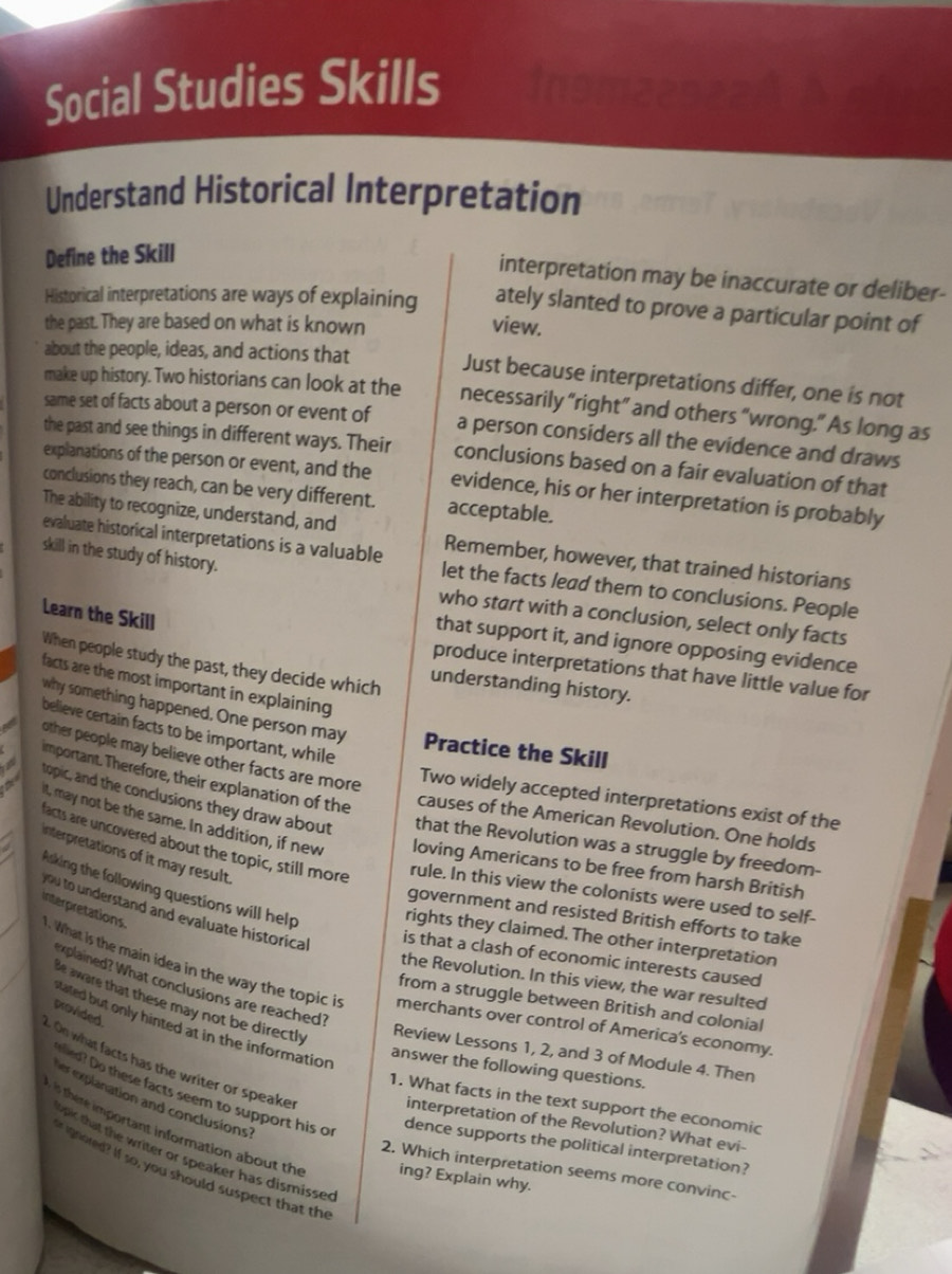 Resuelto:Social Studies Skills Understand Historical Interpretation ...