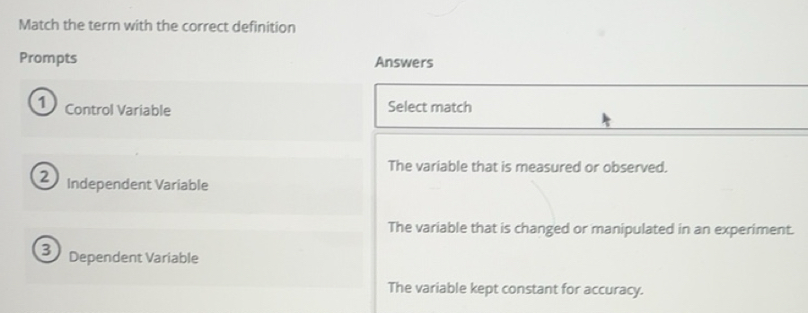 Solved: Match the term with the correct definition Prompts Answers 1 ...