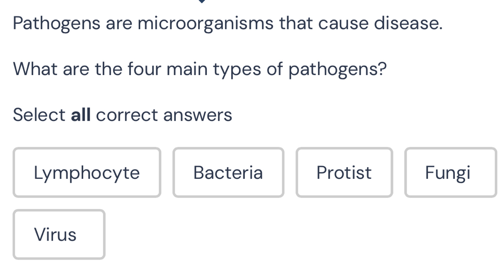 Solved: Pathogens are microorganisms that cause disease. What are the ...