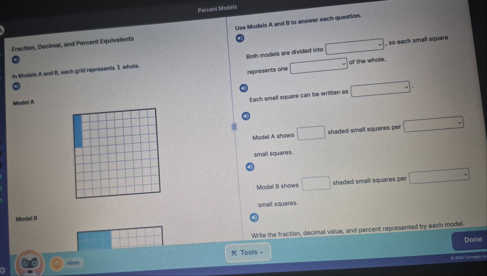 Solved: Percent Models Fraction, Decimal, and Percent Equivalents Use ...