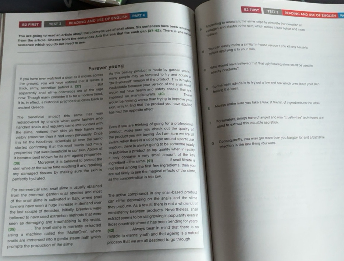 Risolto:B2 FIRST TEST 3 READING AND USE OF ENGLISH P 82 FIRST TEST 3 ...