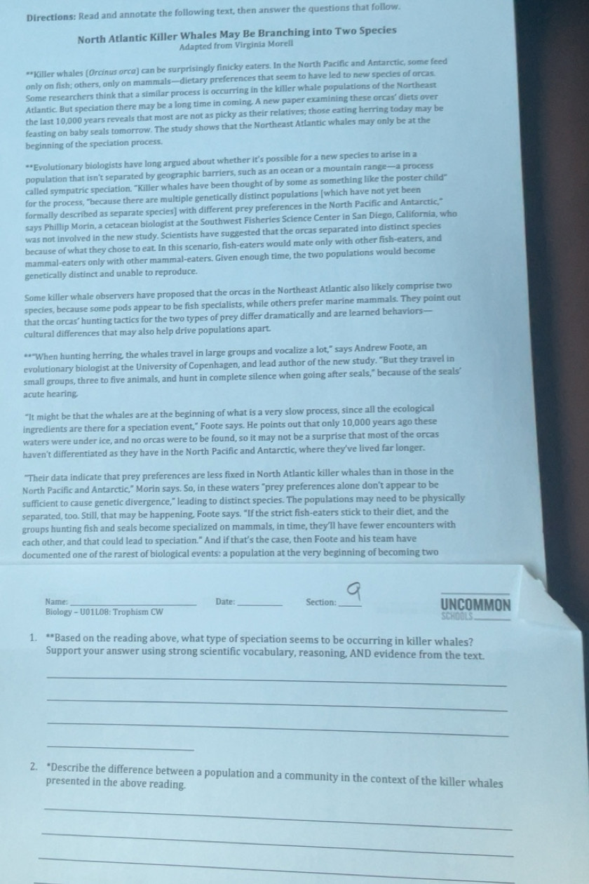 Solved: Directions: Read and annotate the following text, then answer ...