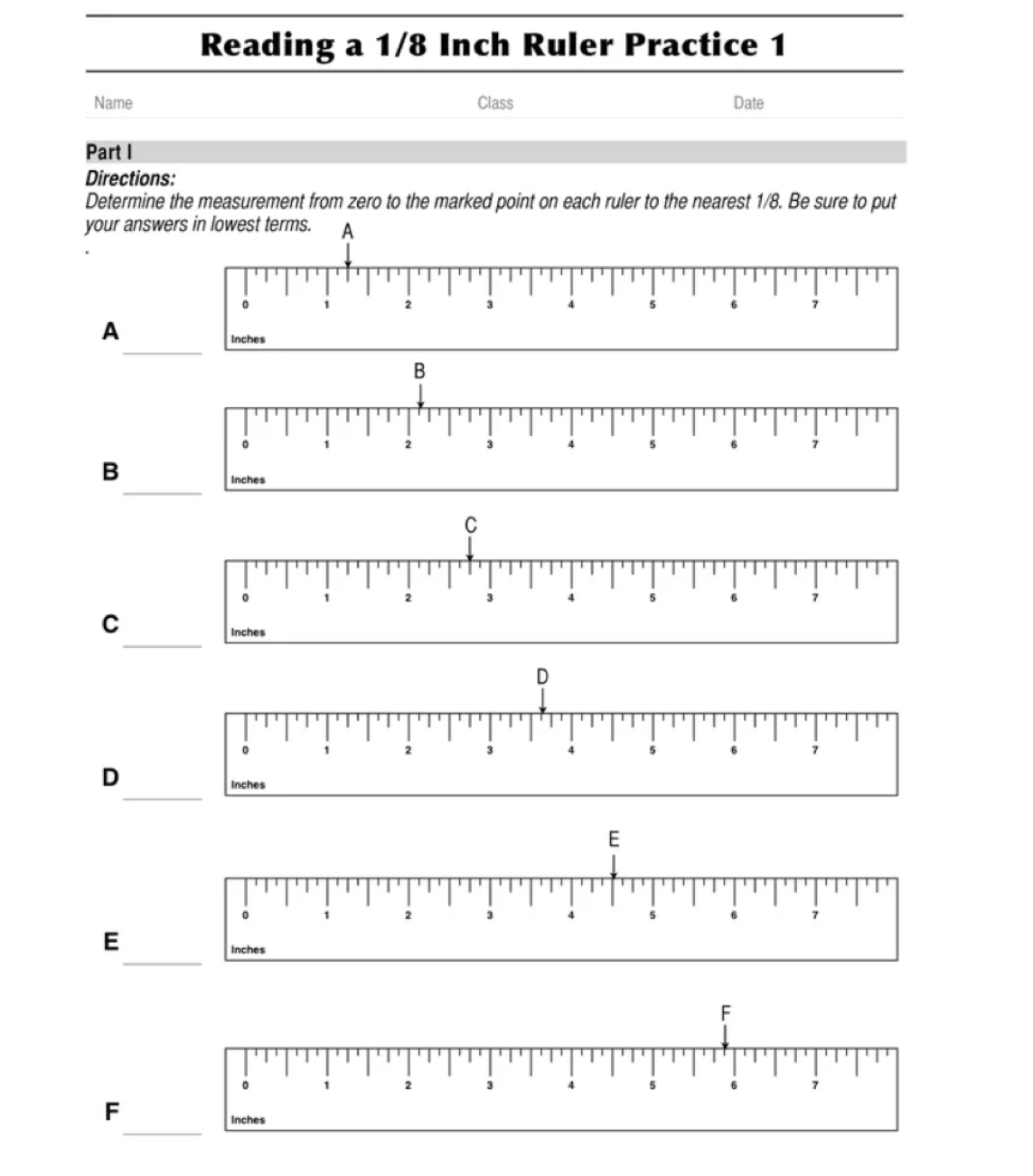 Solved: Reading a 1/8 Inch Ruler Practice 1 Name Class Date Part I ...