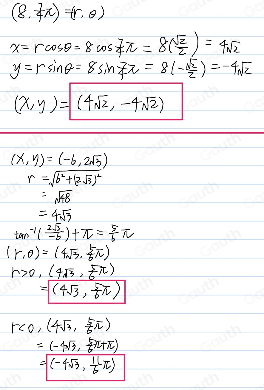 Solved: Convert the point whose polar coordinates are (8,7π /4) to ...
