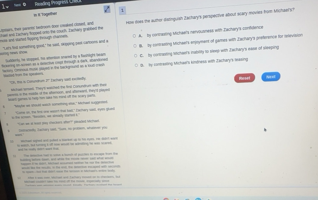 Solved: Reading Progress Check 1 In it Together Upstairs, their parents ...