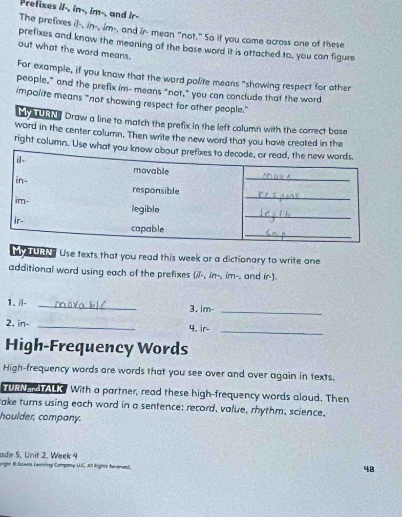 Solved: Prefixes il-, in-, im-, and ir- The prefixes il-, in-, im-, and ...