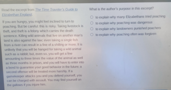 Solved: Read the excerpt from The Time Traveler's Guide to What is the ...