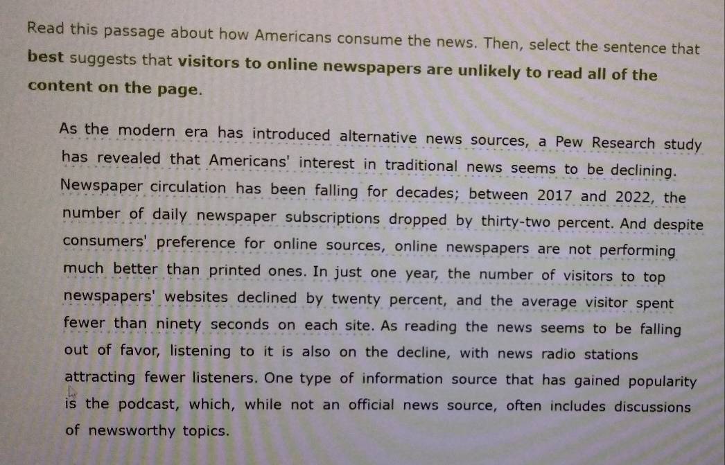 Solved: Read this passage about how Americans consume the news. Then ...