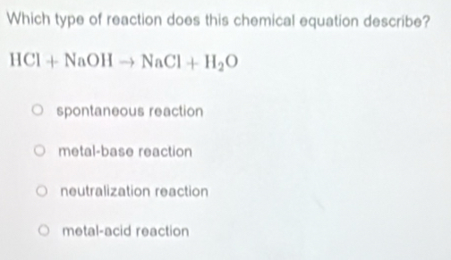 Solved: Which type of reaction does this chemical equation describe ...