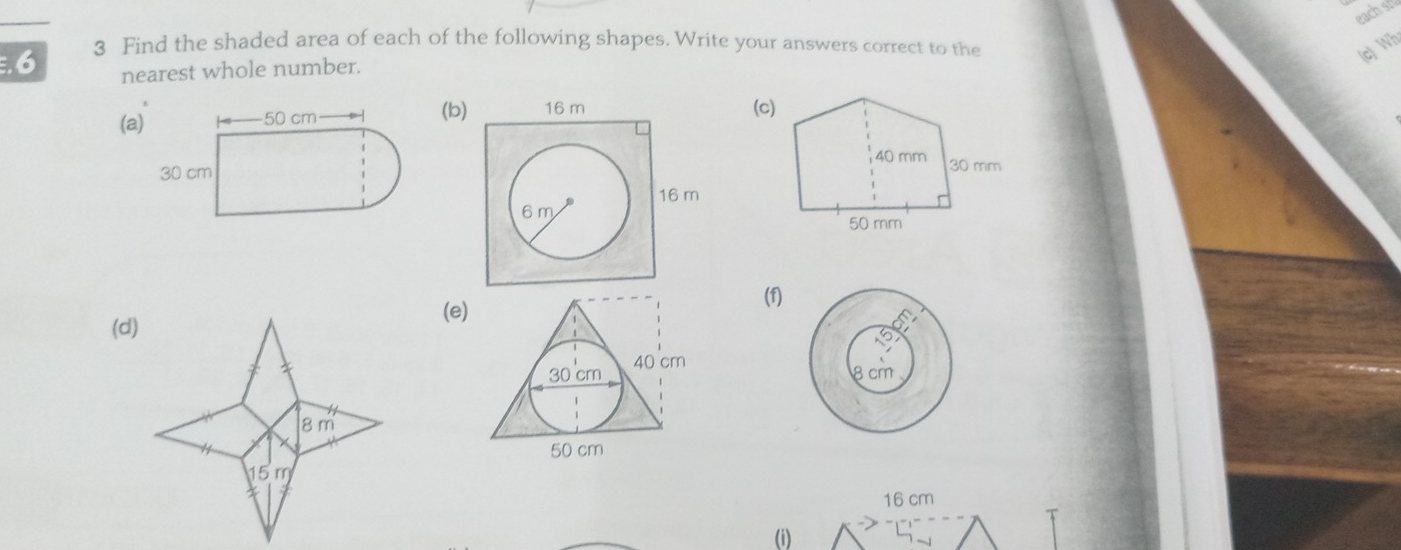 Solved: each sf 3 Find the shaded area of each of the following shapes ...