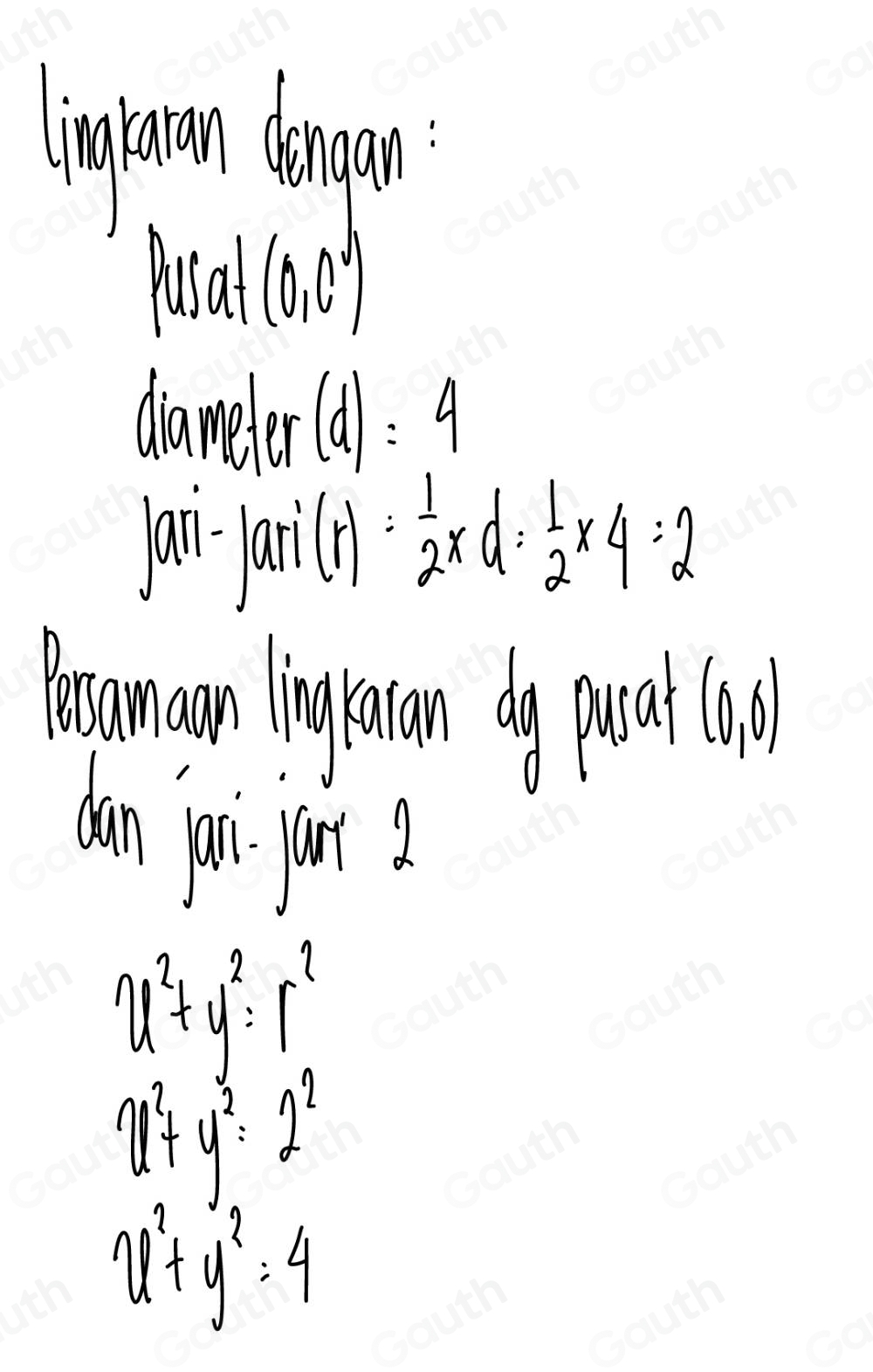 Telah dijawab:Persamaan lingkaran yang berpusat di titik (0,0) dengan diameter 4 adalah_ a. x^2 ...
