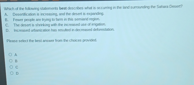 Solved: Which of the following statements best describes what is ...