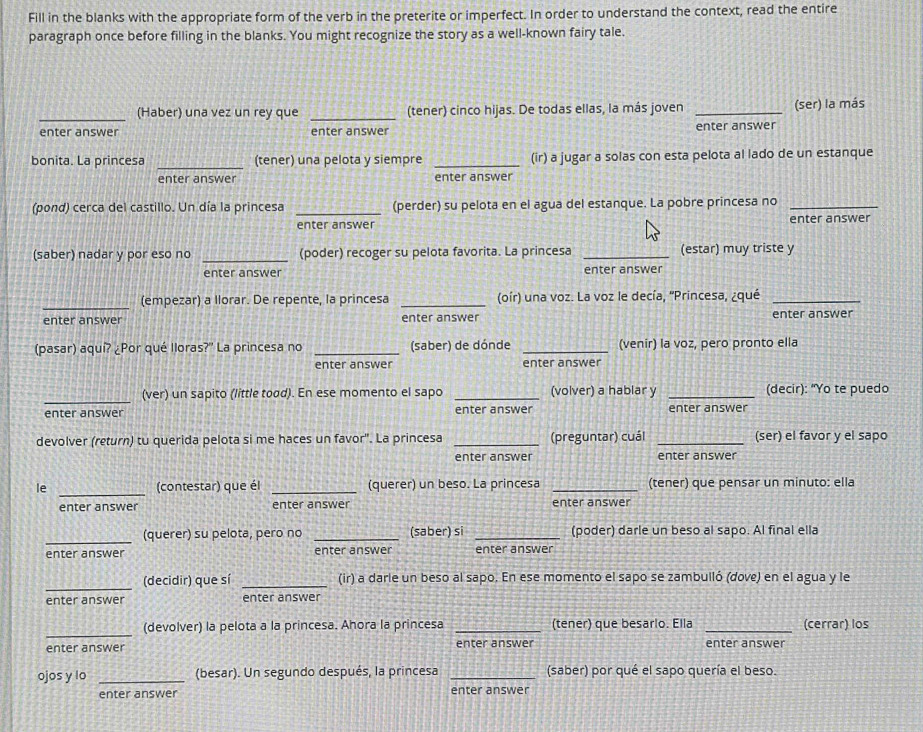 Solved: Fill in the blanks with the appropriate form of the verb in the ...