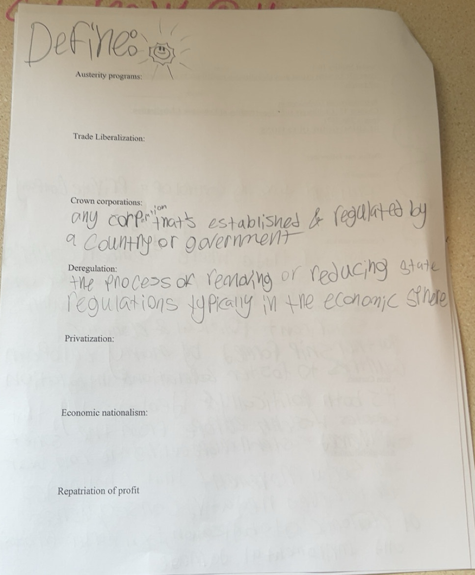 Solved: Austerity programs: Trade Liberalization: Crown corporations: o ...