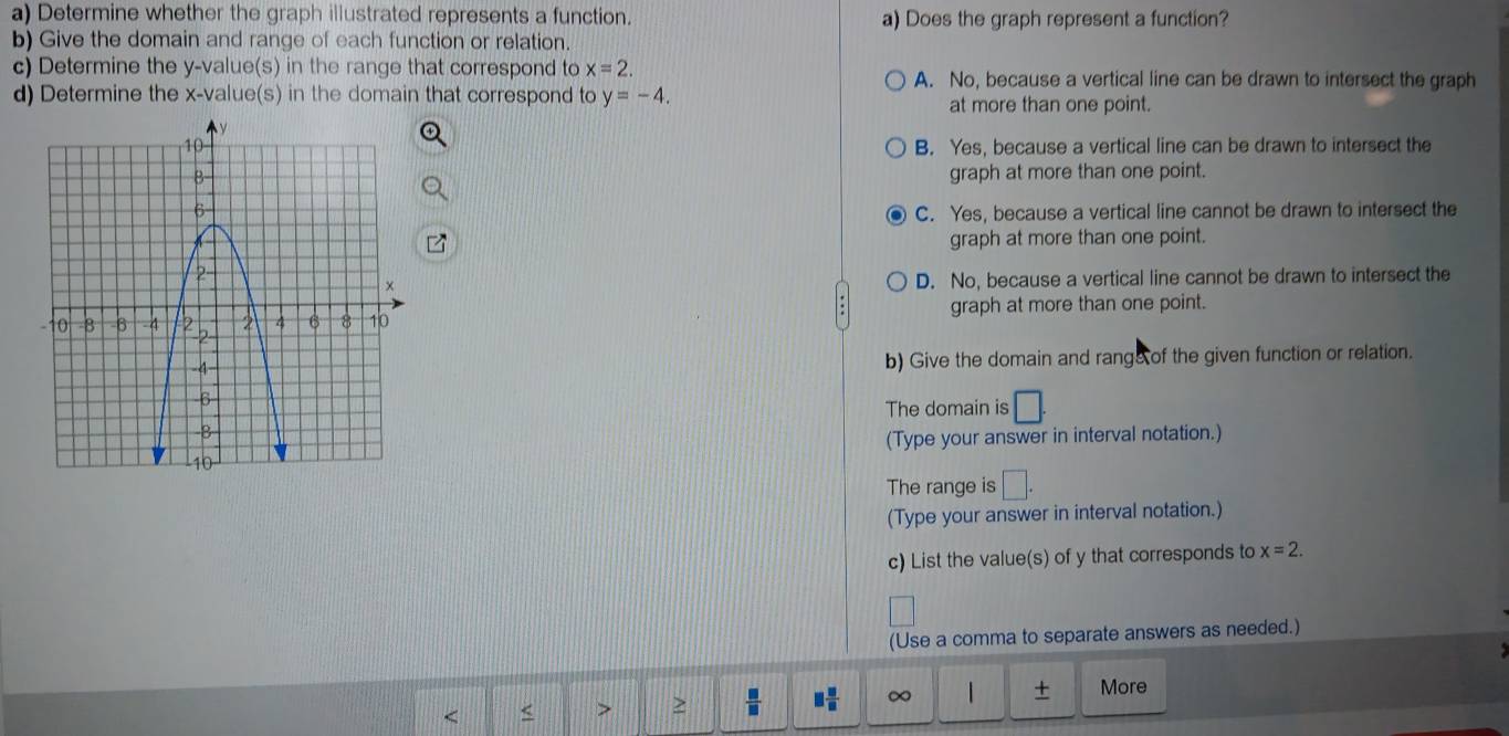 Solved: Determine whether the graph illustrated represents a function ...