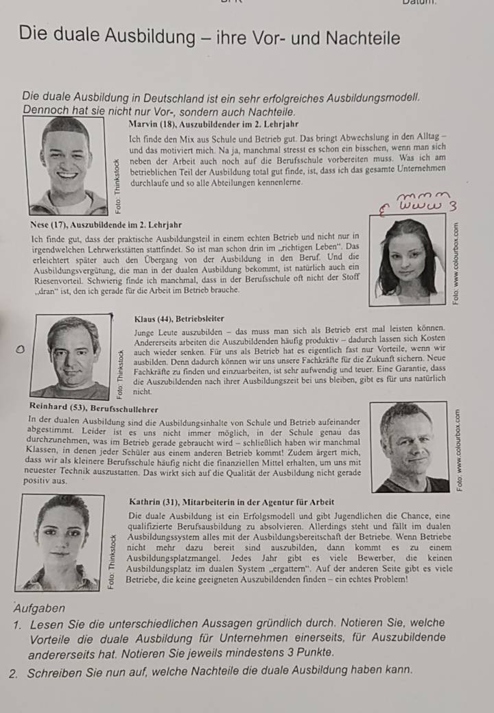 Gelöst:Die duale Ausbildung - ihre Vor- und Nachteile Die duale ...