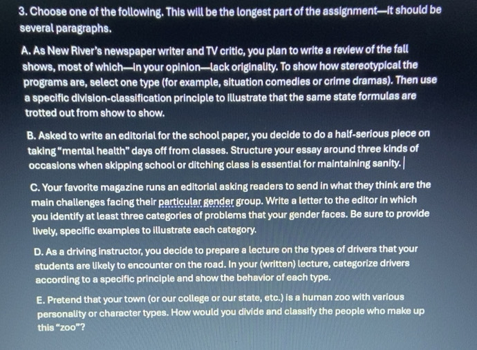 Solved: Choose one of the following. This will be the longest part of ...