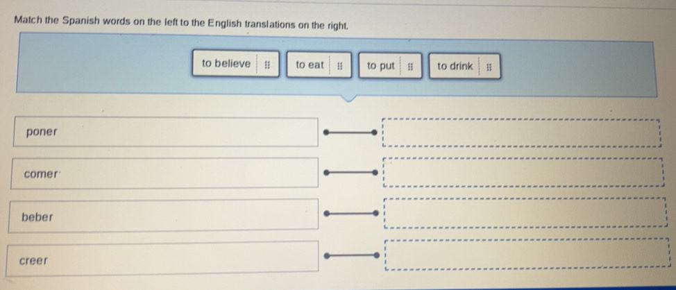 Solved: Match the Spanish words on the left to the English translations ...