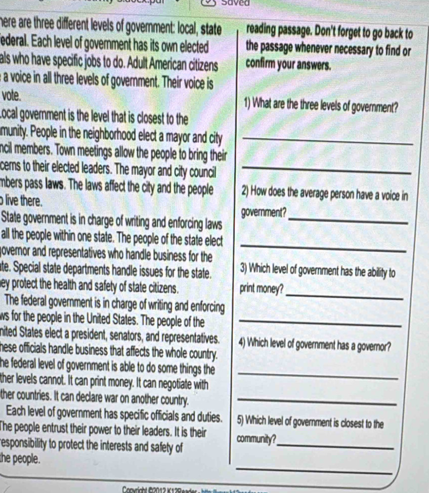 Solved: saved here are three different levels of government: local ...
