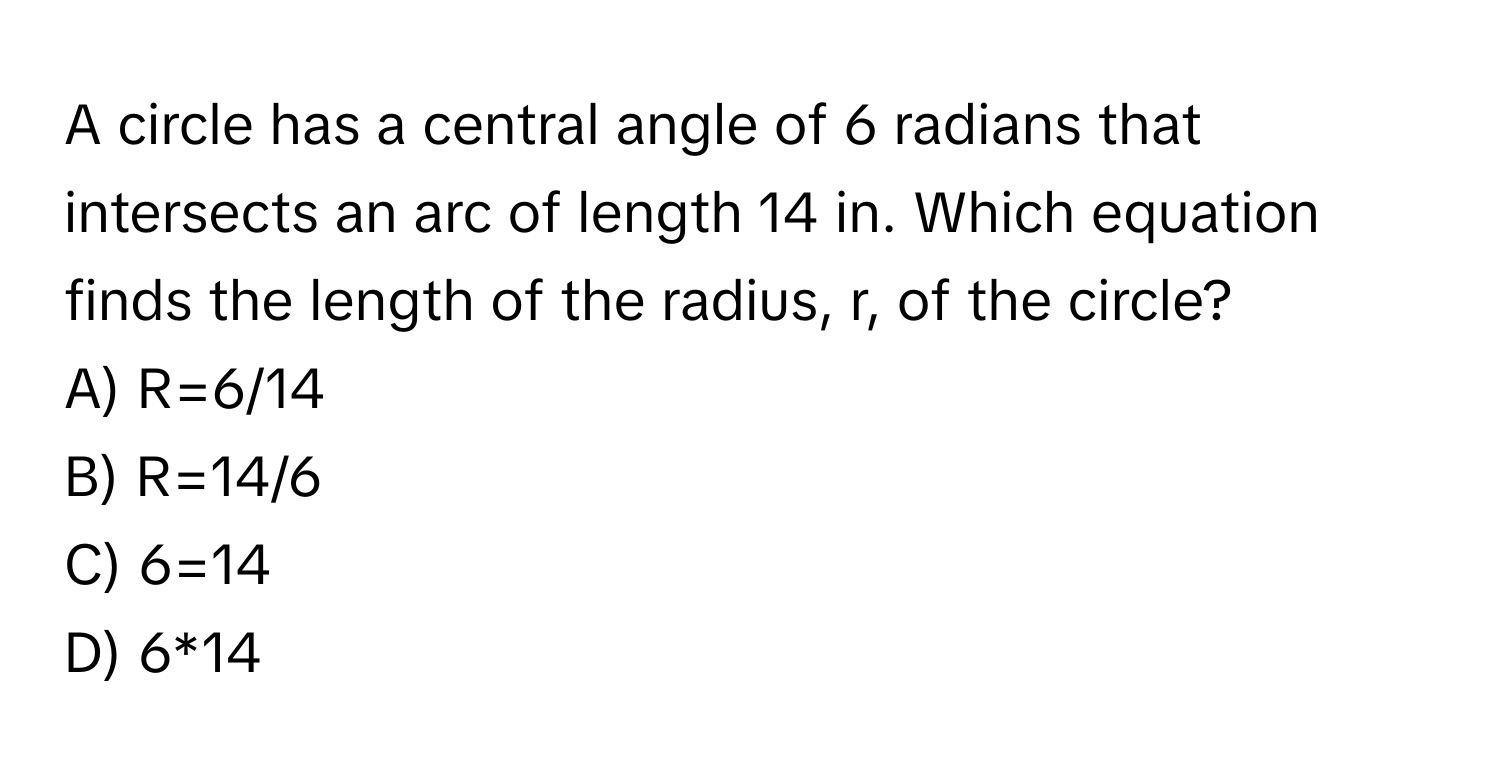 Solved: A circle has a central angle of 6 radians that intersects an ...