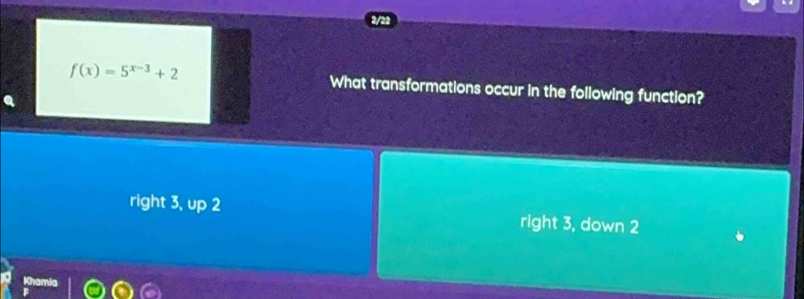 Solved: f(x)=5^(x-3)+2 What transformations occur in the following ...