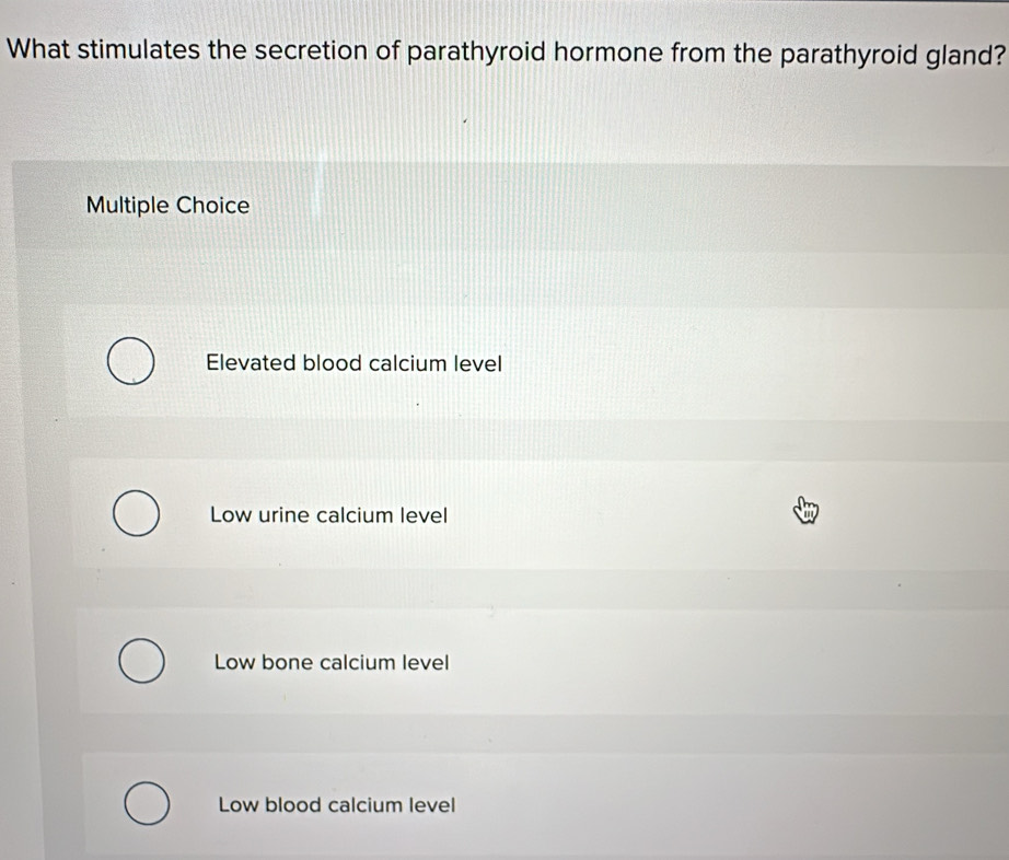 Solved: What stimulates the secretion of parathyroid hormone from the ...