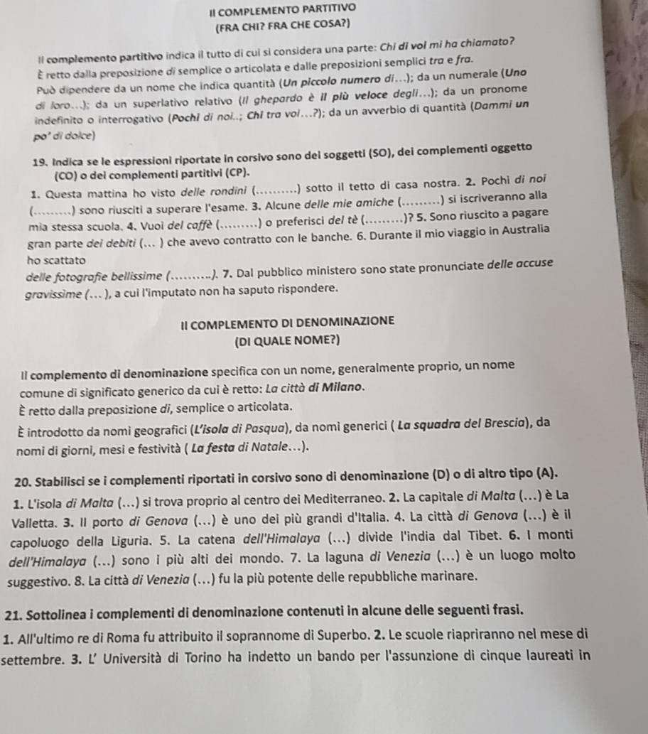 Risolto:II COMPLEMENTO PARTITIVO (FRA CHI? FRA CHE COSA?) ll ...