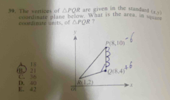 Solved: The vertices of PQR are given in the standard (x,y) coordinate plane below. What is the ...