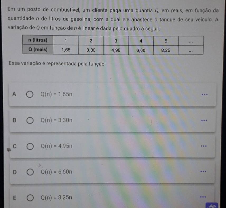 Resolvido:Em um posto de combustível, um cliente paga uma quantia Q, em ...