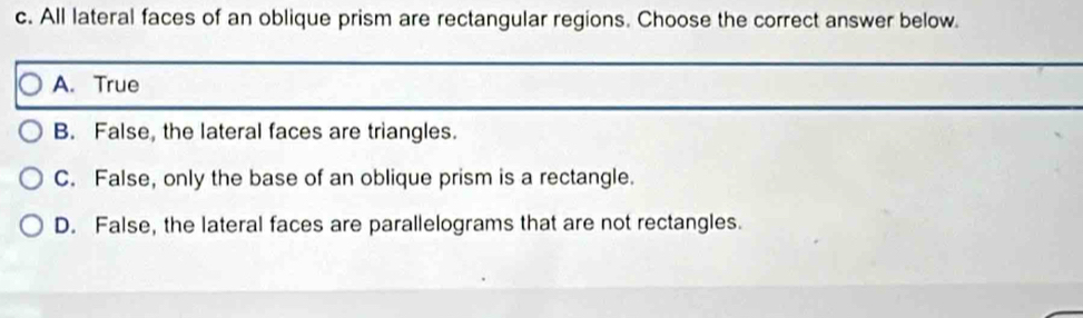 Solved: All lateral faces of an oblique prism are rectangular regions ...