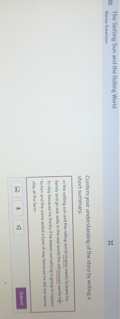 Solved: The Setting Sun and the Rolling World Marlee Robertson Confirm ...