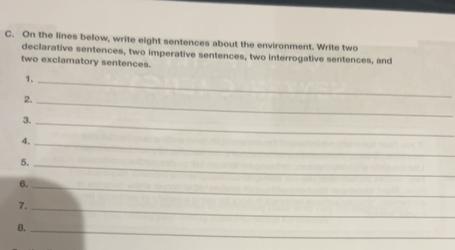 Solved: On the lines below, write eight sentences about the environment ...