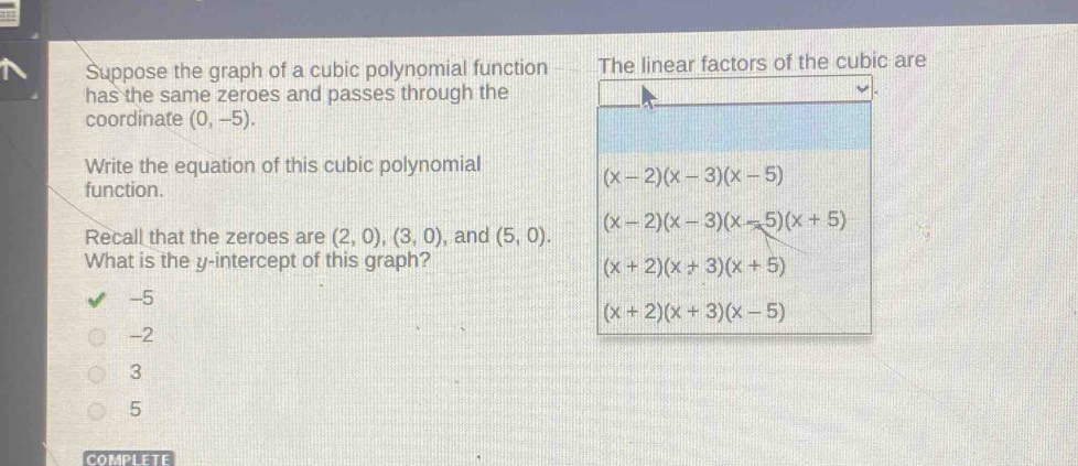Solved: Suppose the graph of a cubic polynomial function The linear ...