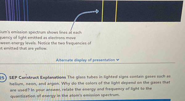 Solved: ium's emission spectrum shows lines at each quency of light ...