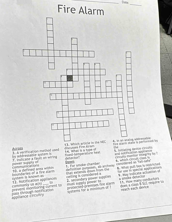 Solved: Date:_ Fire Alarm Across 13ssable 3. A verification method used ...