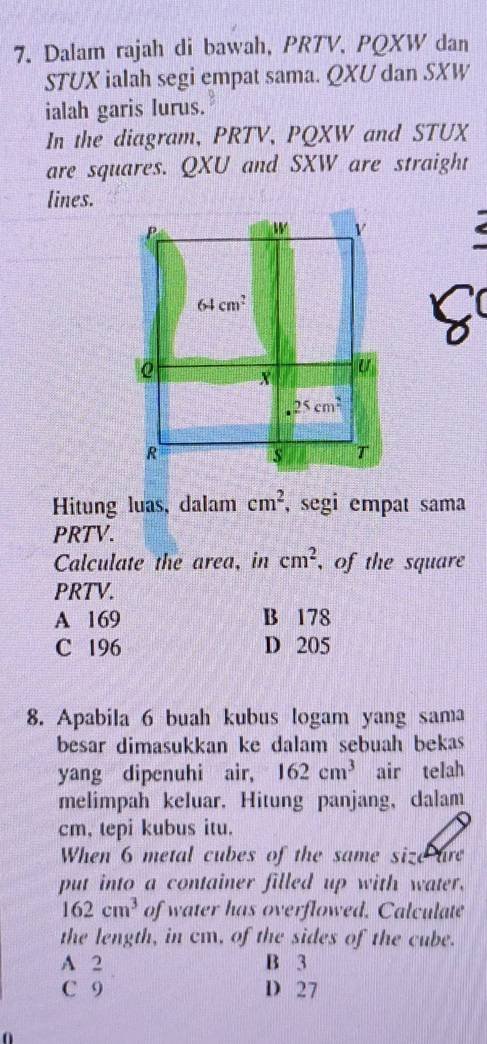 Selesai:Dalam rajah di bawah, PRTV. PQXW dan STUX ialah segi empat sama ...