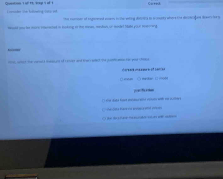 Solved: of 19, Step 1 of 1 Correct Consider the following data set. The ...