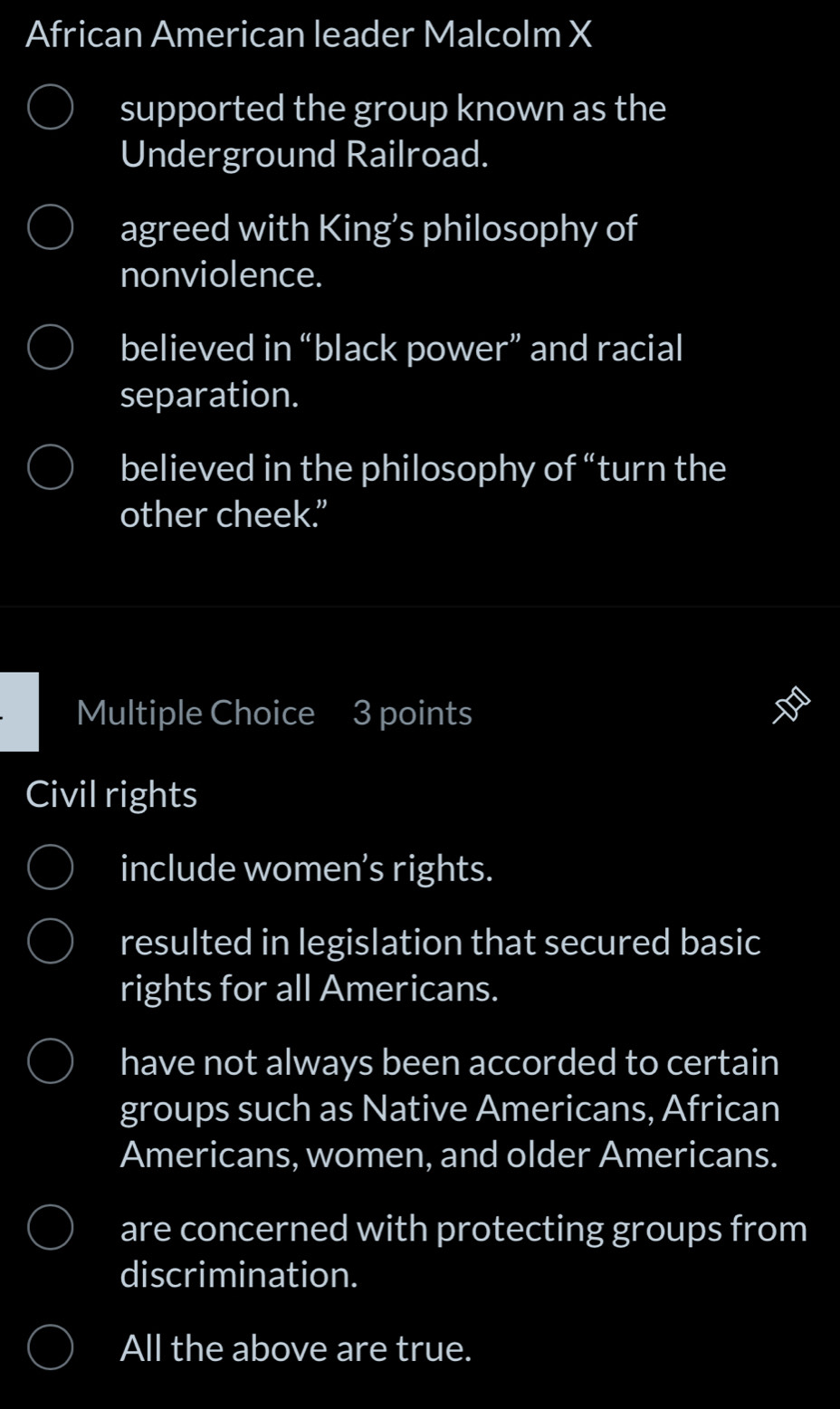 Solved: African American leader Malcolm X supported the group known as ...