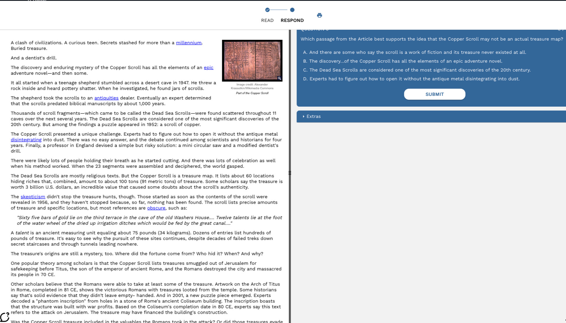 Solved: READ RESPOND Which passage from the Article best supports the ...