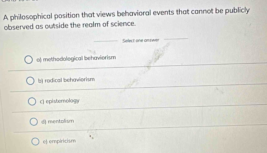 Solved: A philosophical position that views behavioral events that ...