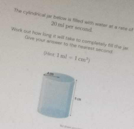 Solved: The cylindrical jar below is filled with water at a rate of 20 ...