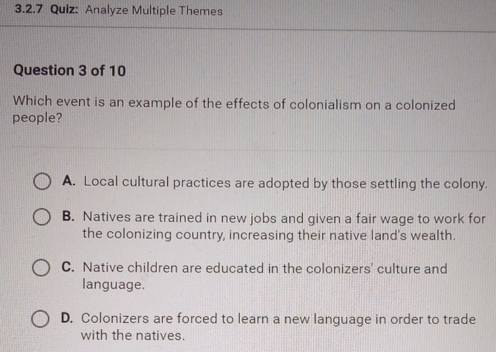 Solved: Analyze Multiple Themes Question 3 of 10 Which event is an ...