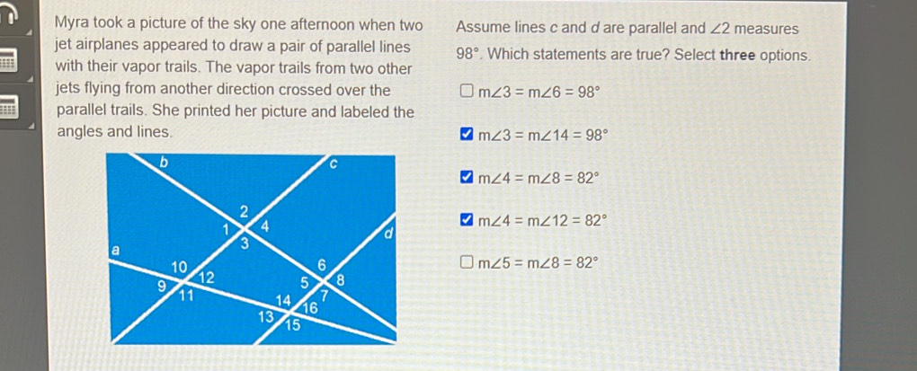 Solved: Myra took a picture of the sky one afternoon when two Assume ...