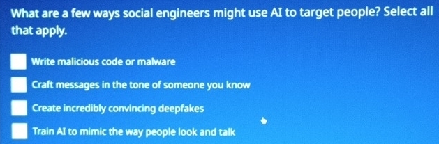 Solved: What are a few ways social engineers might use AI to target ...