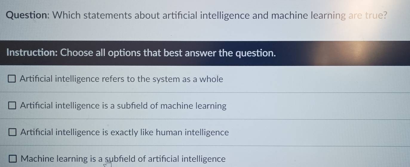 Solved: Which statements about artificial intelligence and machine ...