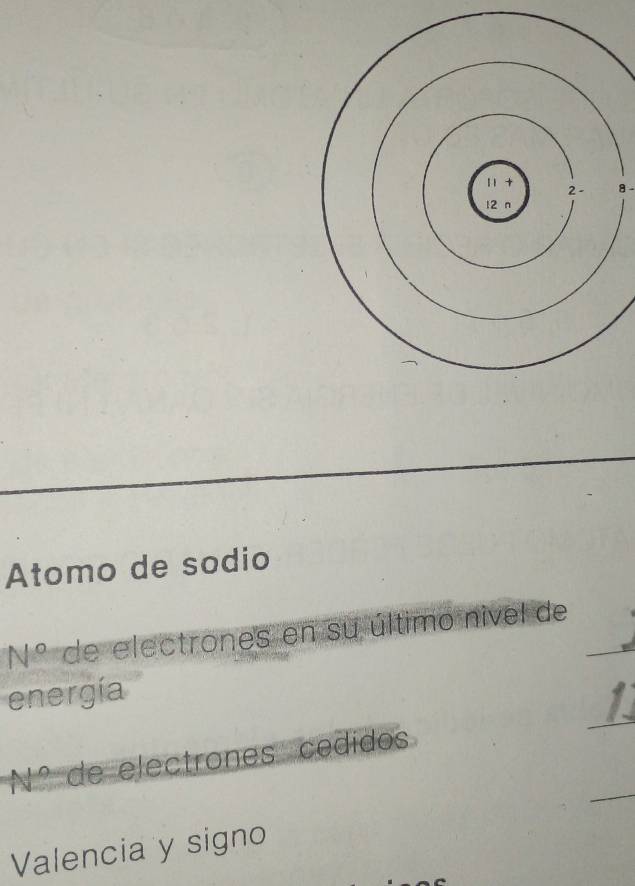 Resuelto:Atomo de sodio N° de electrones en su último nivel de ...
