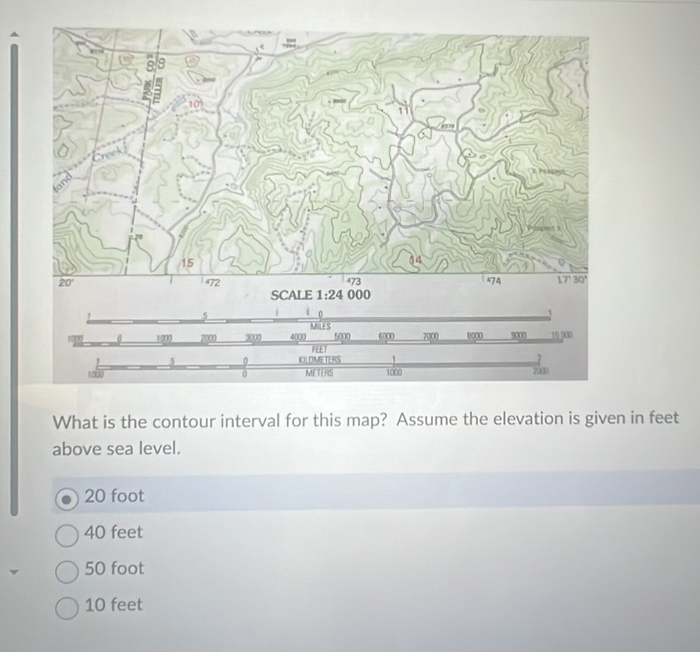 Solved: What is the contour interval for this map? Assume the elevation ...