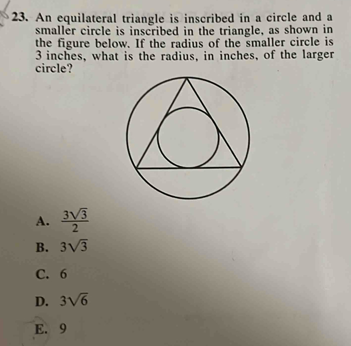 Solved: An equilateral triangle is inscribed in a circle and a smaller ...