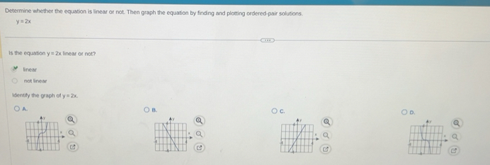 Résolu :Determine whether the equation is linear or not. Then graph the ...