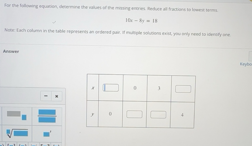 Solved: For the following equation, determine the values of the missing entries. Reduce all ...